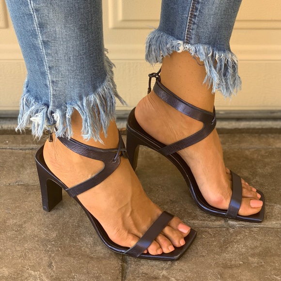 Urban Outfitters | Shoes | Navy Blue Square Toe Leather Block Heels ...
